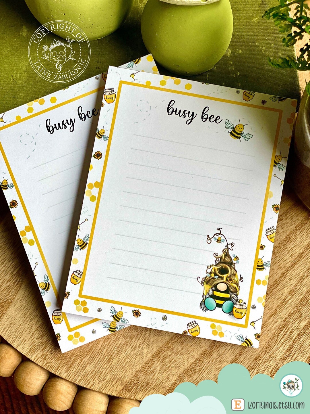 Busy Bee Notepad, Bee Gnome Notepad, Cute Stationery, Bee Stationery ...