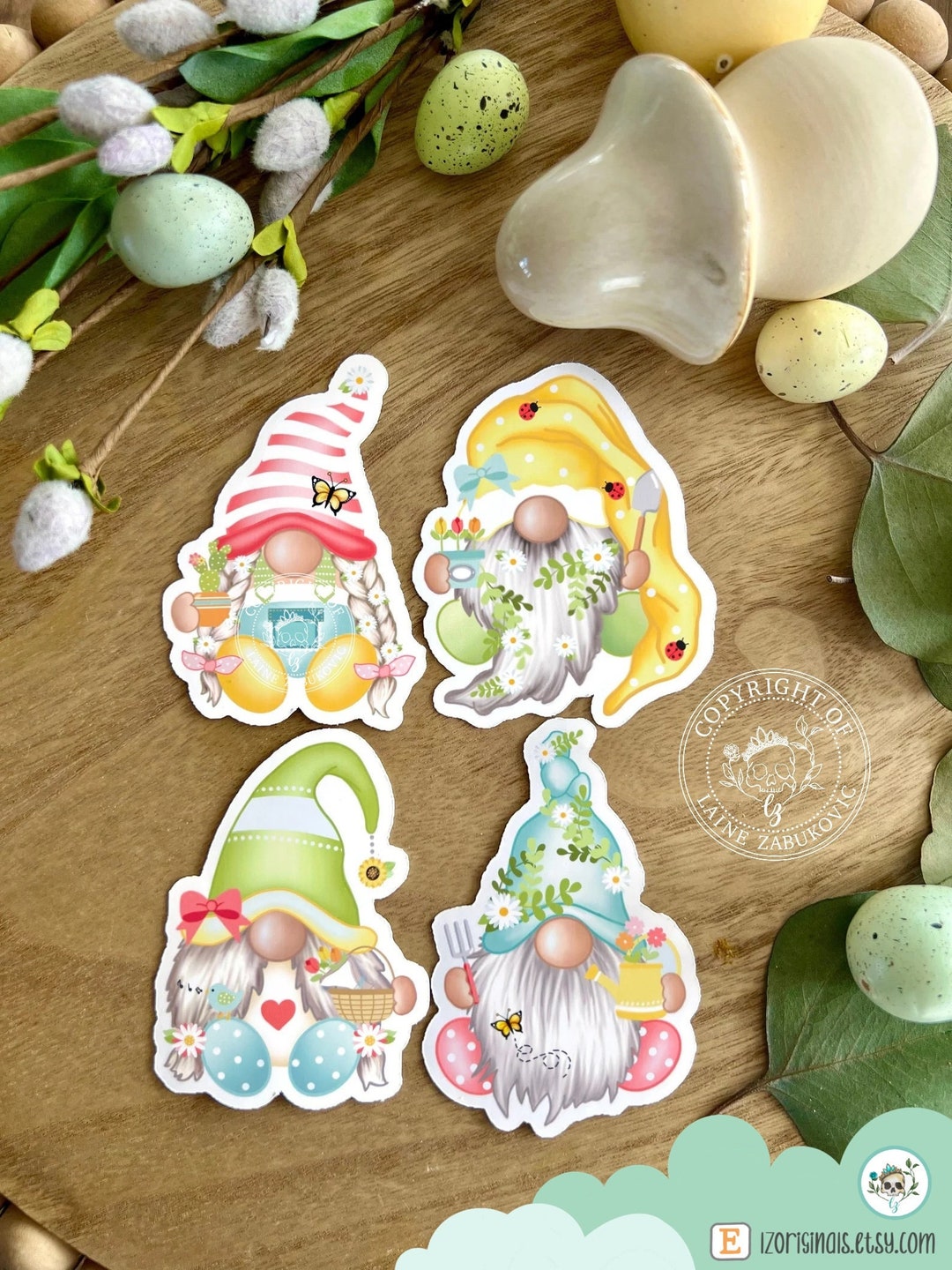 Spring Gnomes Sticker Pack, Garden Gnome Stickers, Kawaii Vinyl Sticker, Cute Vinyl Decals ...