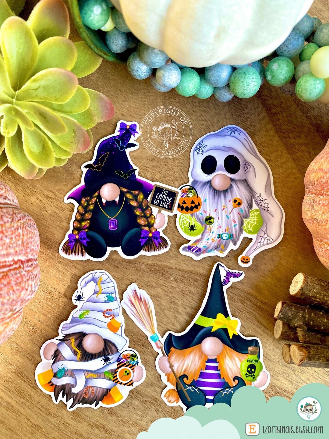 Halloween Gnomes Vinyl Sticker Pack, Gnome Sticker, Seasonal Stickers ...