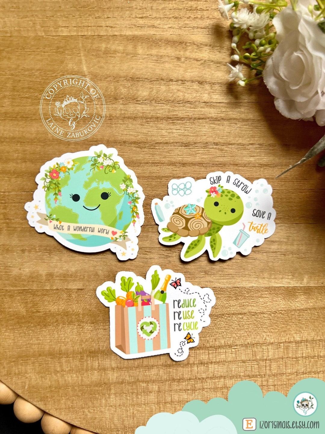 Everyday is Earth Day Vinyl Sticker Pack, Go Green Stickers, Kawaii ...