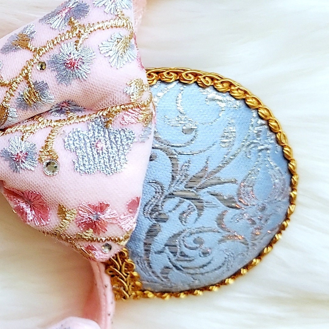 Princess Mouse Ears: Blue Brocade, Floral Embroidered Bow - Etsy