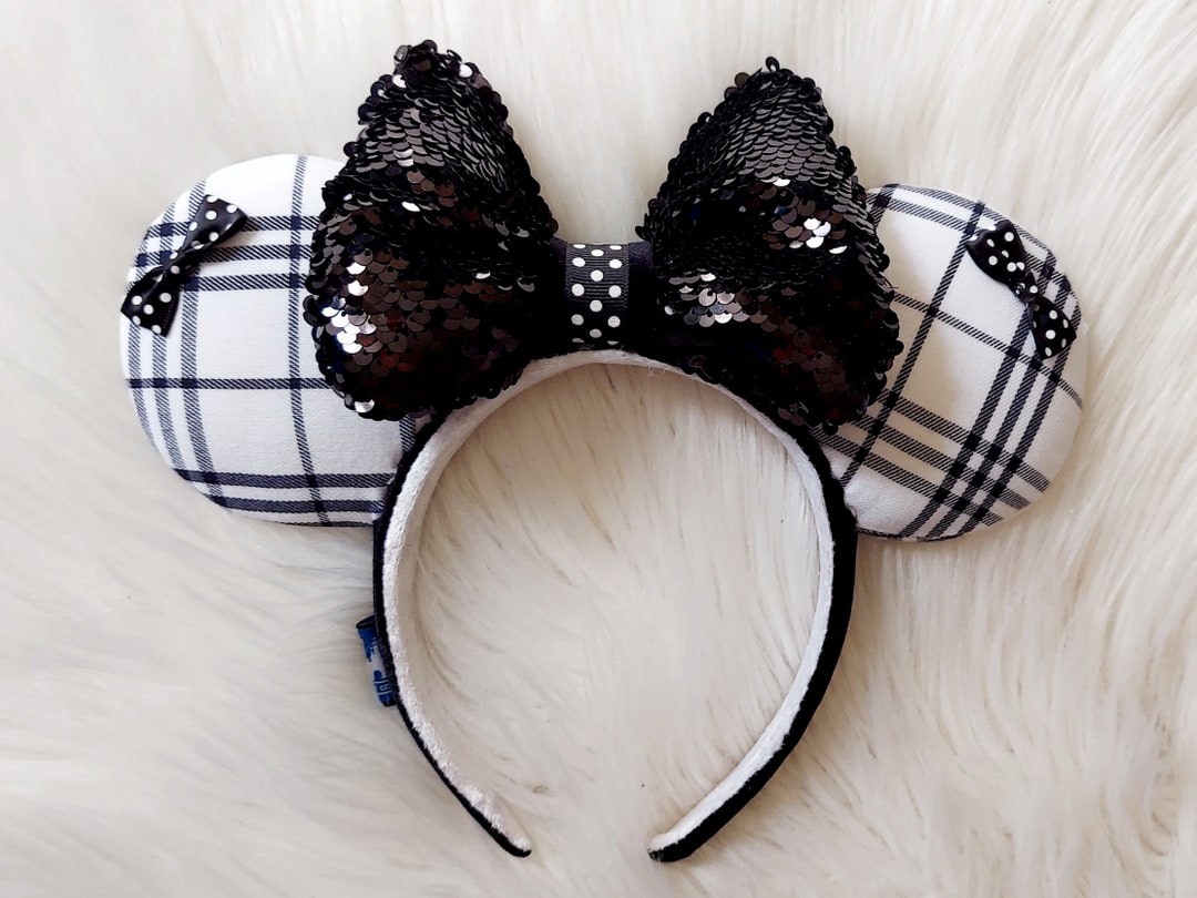 Plaid and Polka-dot Mouse Ears Headbands - Black and White - Hair Bows ...