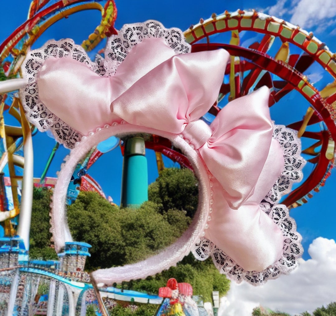 CRUSH Baby PINK Mouse EARS ~ Satin and Lace With Pearls - Etsy