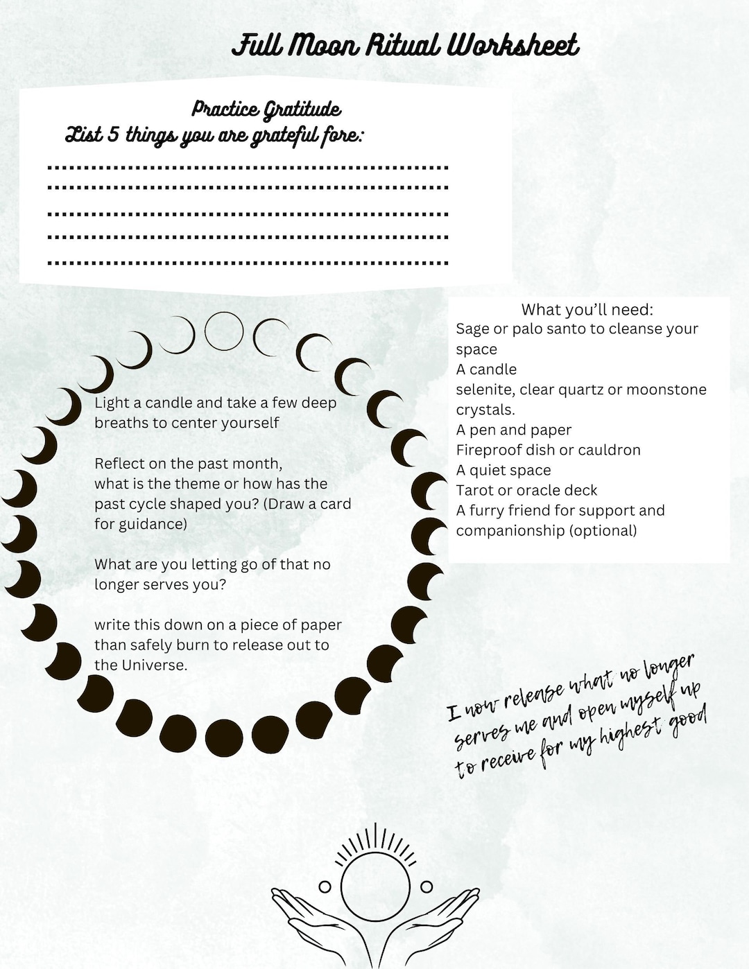 Full Moon Ritual Worksheet for Self-reflection and Guidance - Etsy