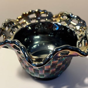 Vintage Fenton Iridescent Carnival Glass Wicker Woven Basket Bowl - Etsy