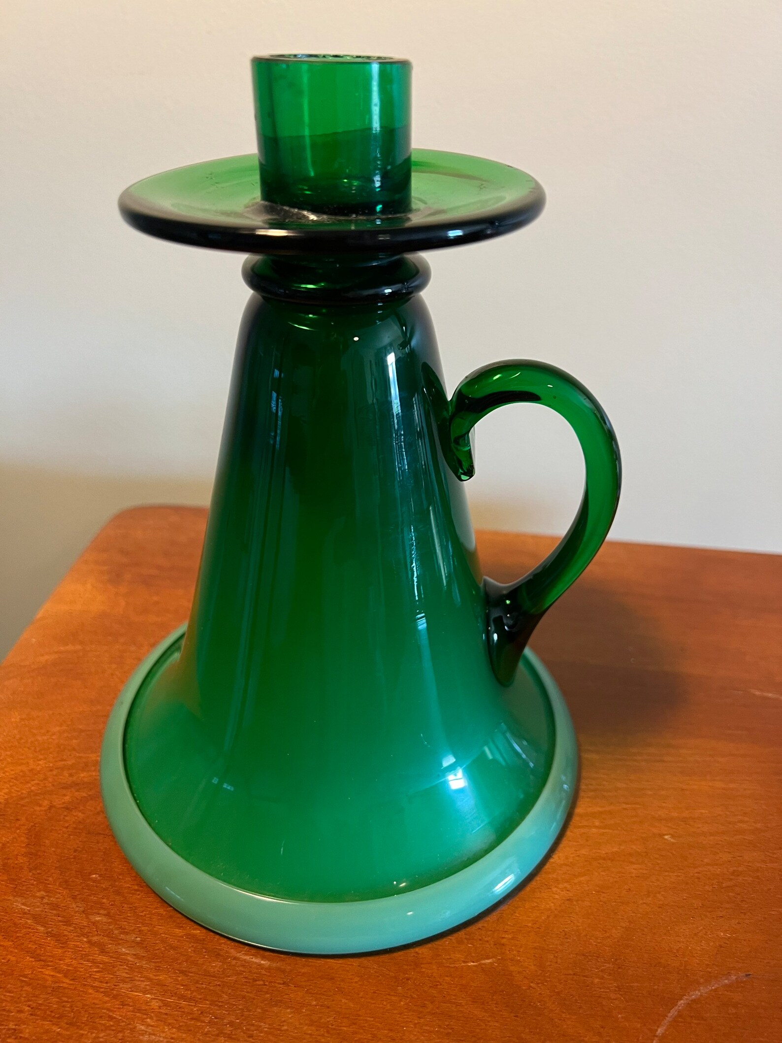 Vintage Blenko Style Green Candlestick Holder With Bell Bottom Home ...