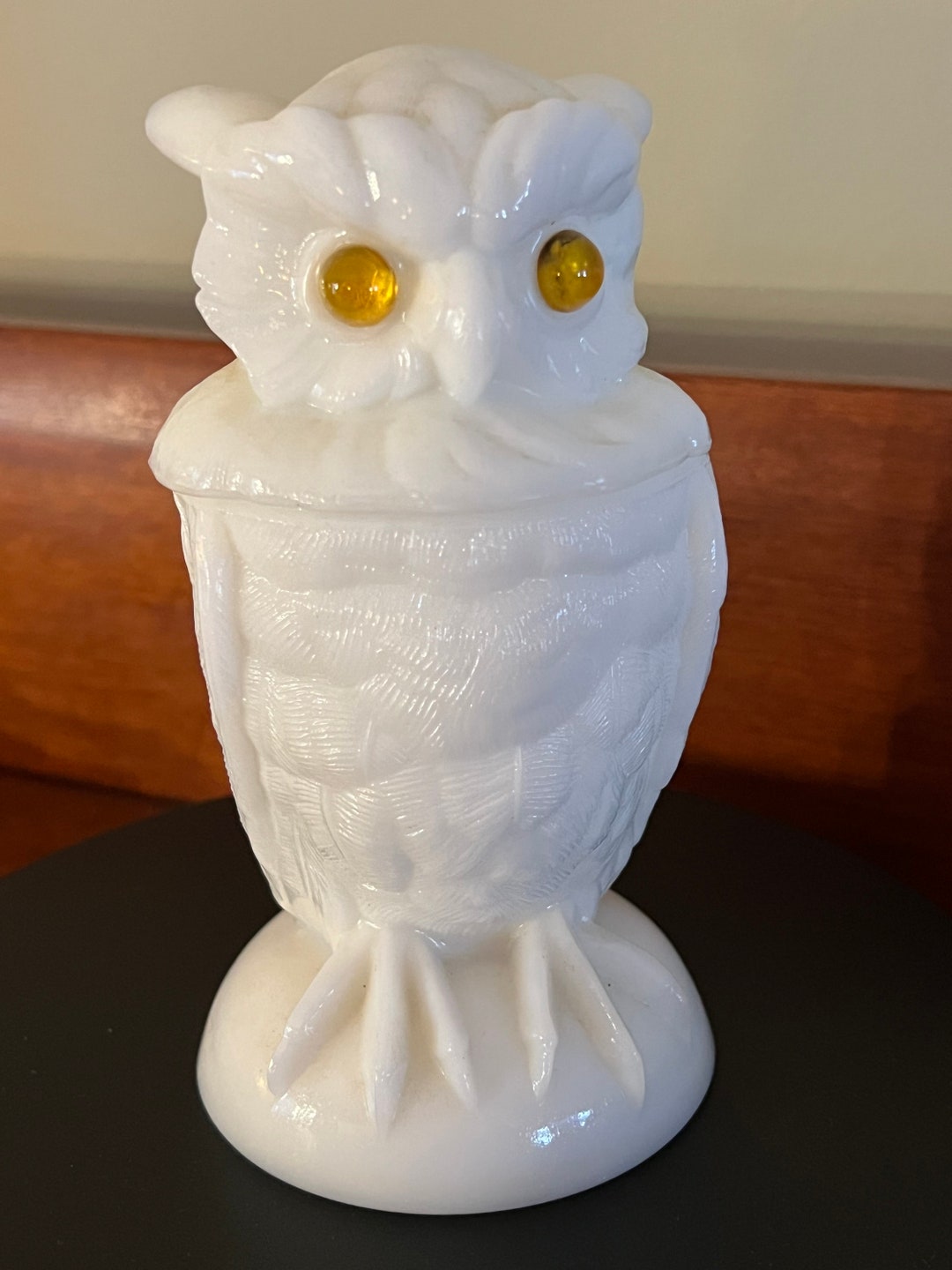 Vintage Imperial Glass White Owl Trinket Box, Owl Milk Glass Statue ...