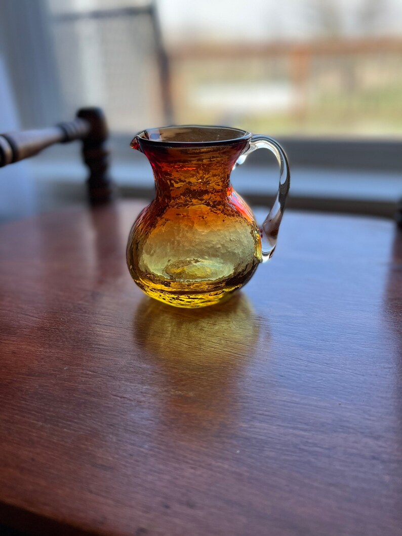 Vintage Amber Crackle Glass Mini Pitcher Art Amberina Creamer Art Glass ...