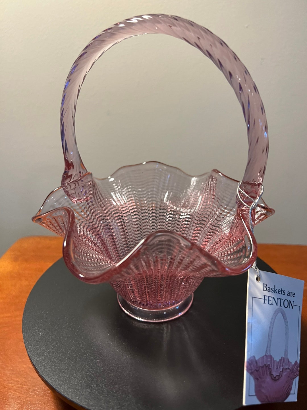 Vintage Fenton Cranberry Ruffled Basket With Handle With Tags Pink ...