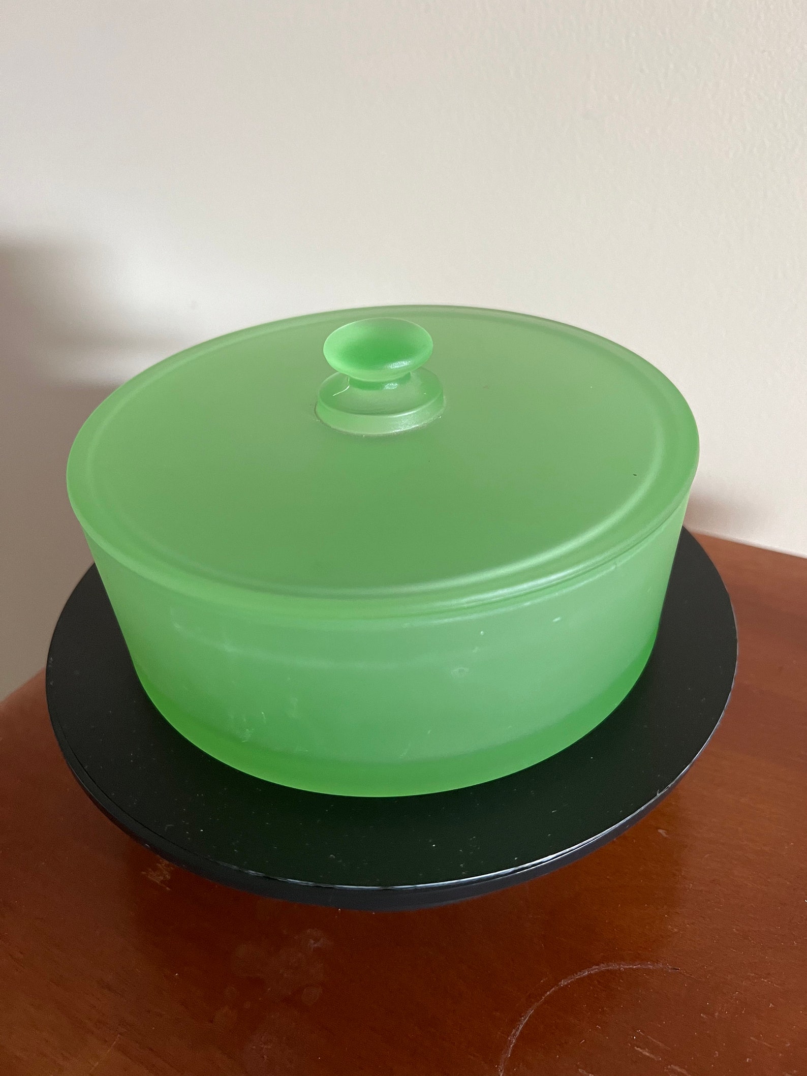 Vintage Vaseline Uranium Glass Powder Container: Mid Century Modern ...