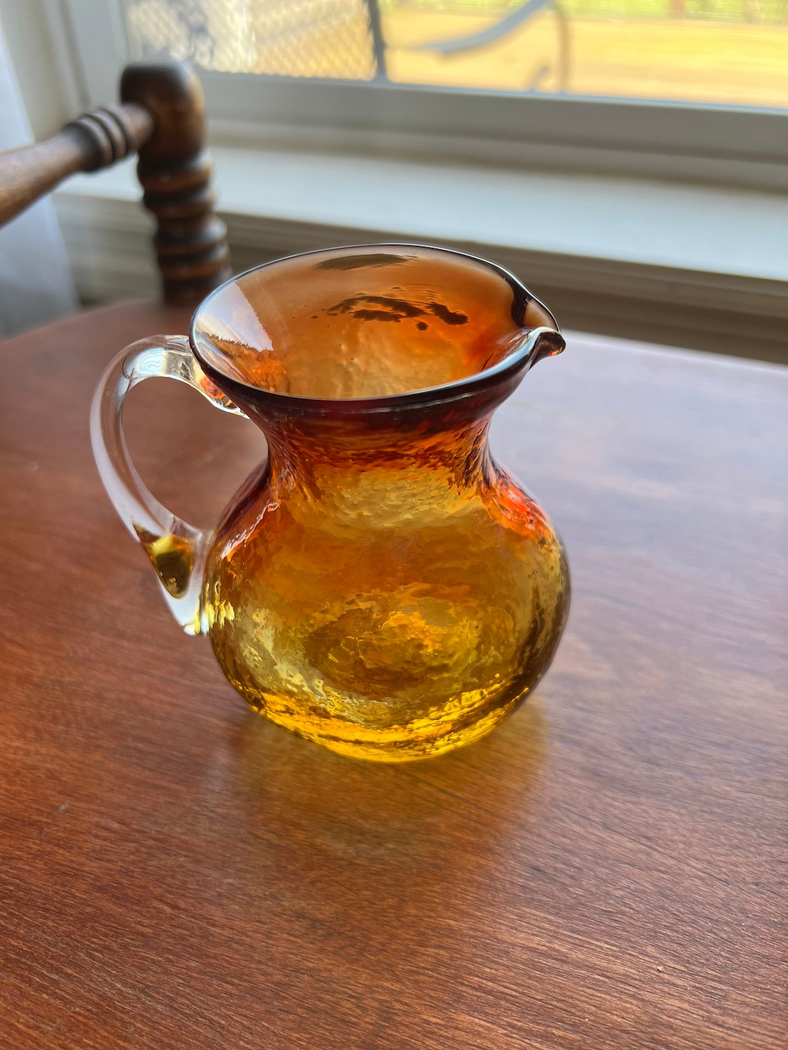Vintage Amber Crackle Glass Mini Pitcher Art Amberina Creamer Art Glass ...