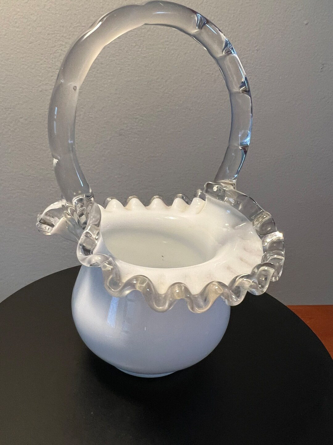 Vintage Fenton Silvercrest Basket Vase: White Ruffled Edge Art Glass - Etsy