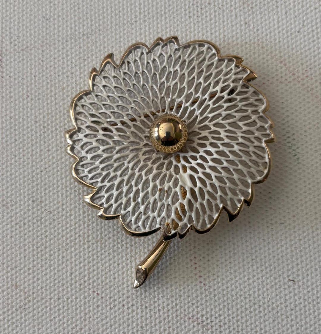Vintage Monet White and Gold Flower Brooch Pin | Filigree Floral ...