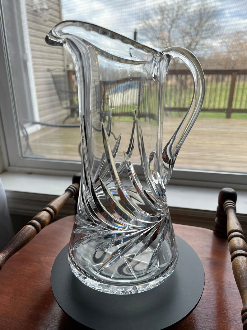 Vintage Cut Crystal Glass Pitcher Mid Century Modern Art Glass ...