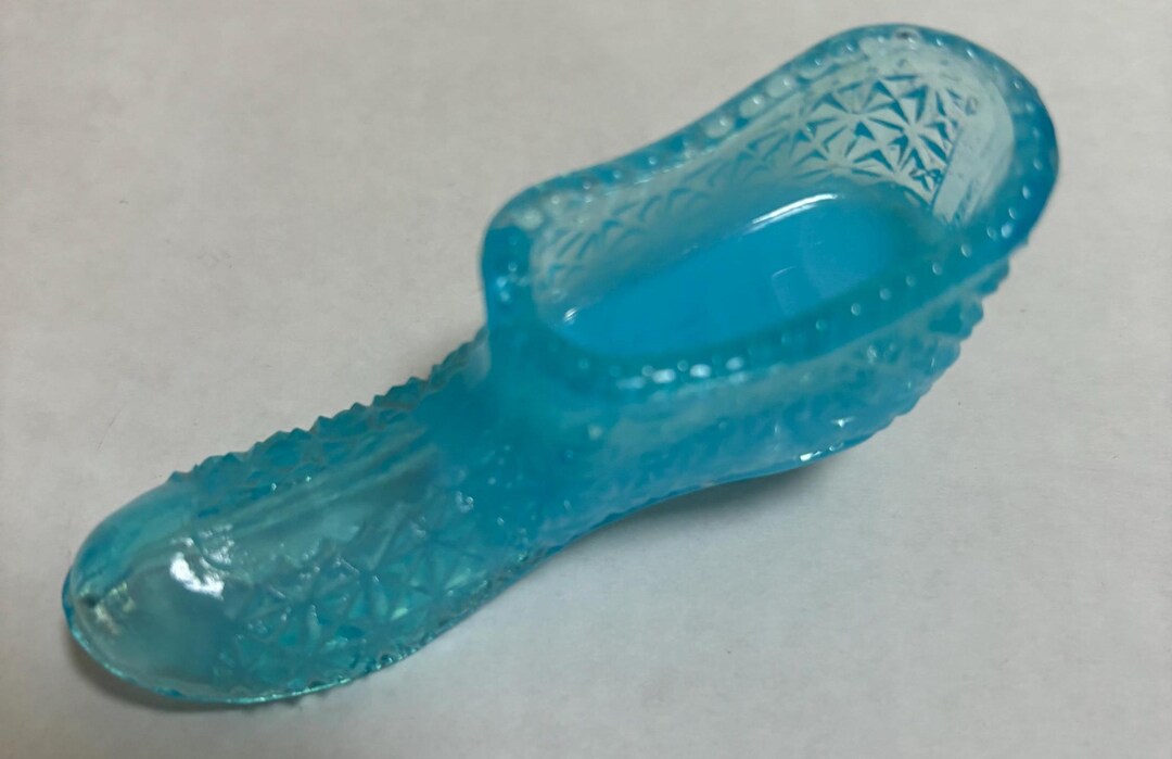 Vintage Blue Glass Shoe Slipper, Fenton, Boyd Glass, Blue Slag ...