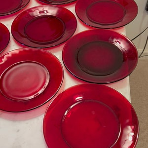 Vintage Ruby Red Set of 9 Lunch Plates, 7 3/4” Red Plates, Lover ...