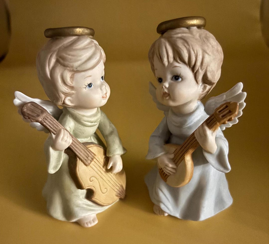 Vintage Lefton Angels Playing Guitar Set of 2 Hand Painted Porcelain ...
