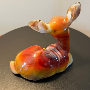 Vintage Fenton Fawn Deer Ruby Marble 1984 Special Order Satin Glass Art ...