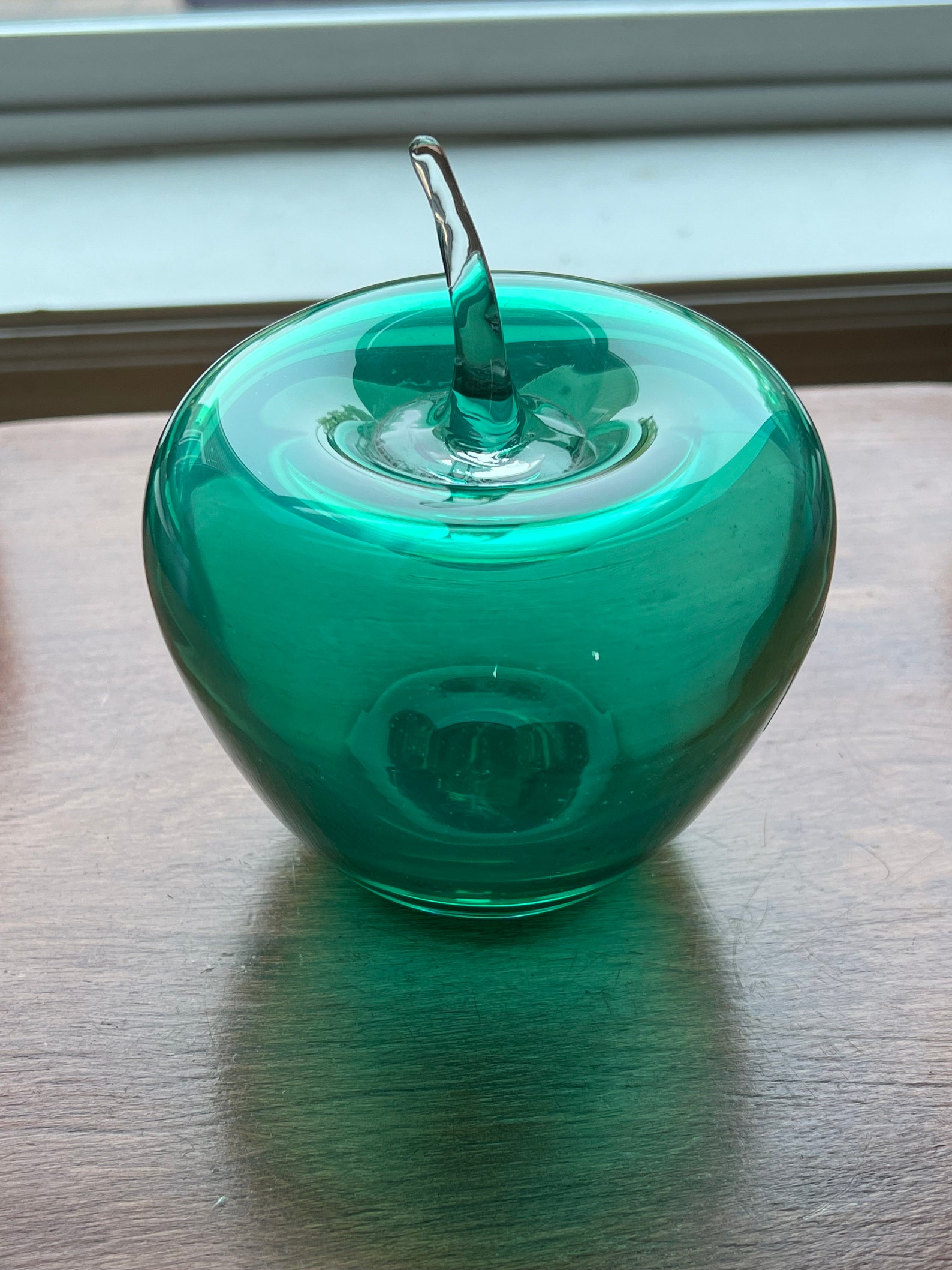 Vintage Blenko Green Glass Apple Paperweight Apples Bookend Green Glass ...