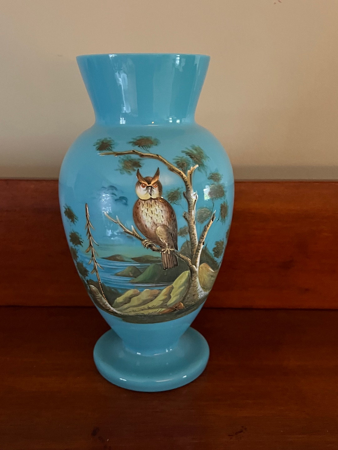 Vintage Owl Vase, Hand Painted Owl Vase, Turquoise Hand Painted Owl ...
