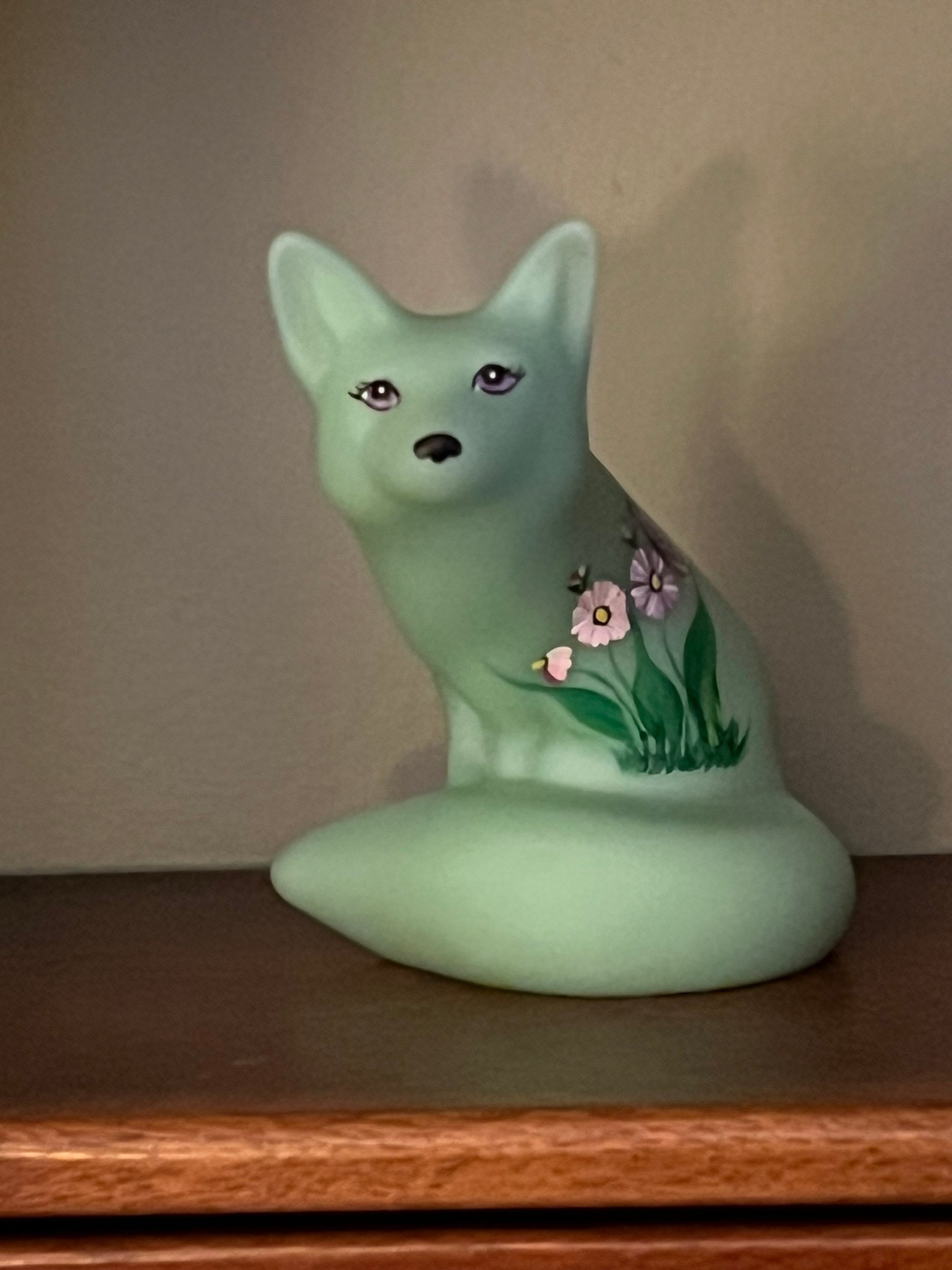 Fenton Green Hand Painted Fox Signed Lisa Van Es Art Glass - Etsy