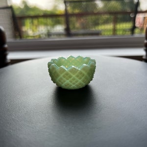 Vintage Green Jadeite Flower Salt Dish: Uranium Glass Toothpick Holder ...