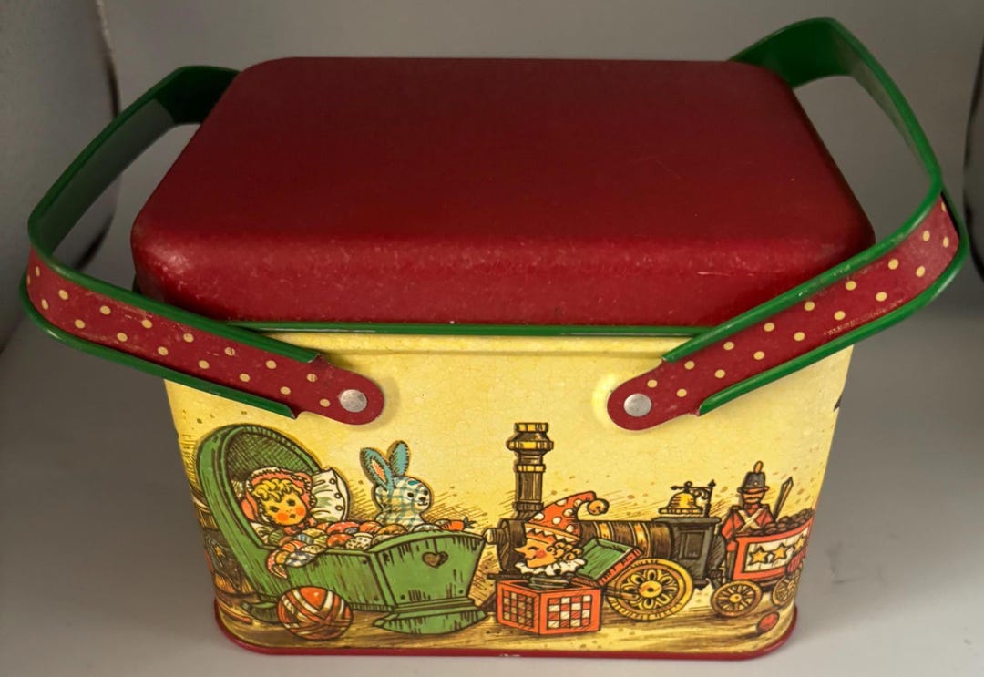 Vintage Tin Box With Double Handle and Lid Potpourri Press Christmas ...