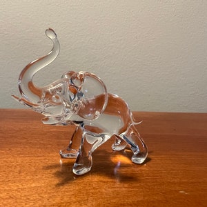 Vintage Glass Elephant Sculpture With Trunk up Art Glass Figurine ...