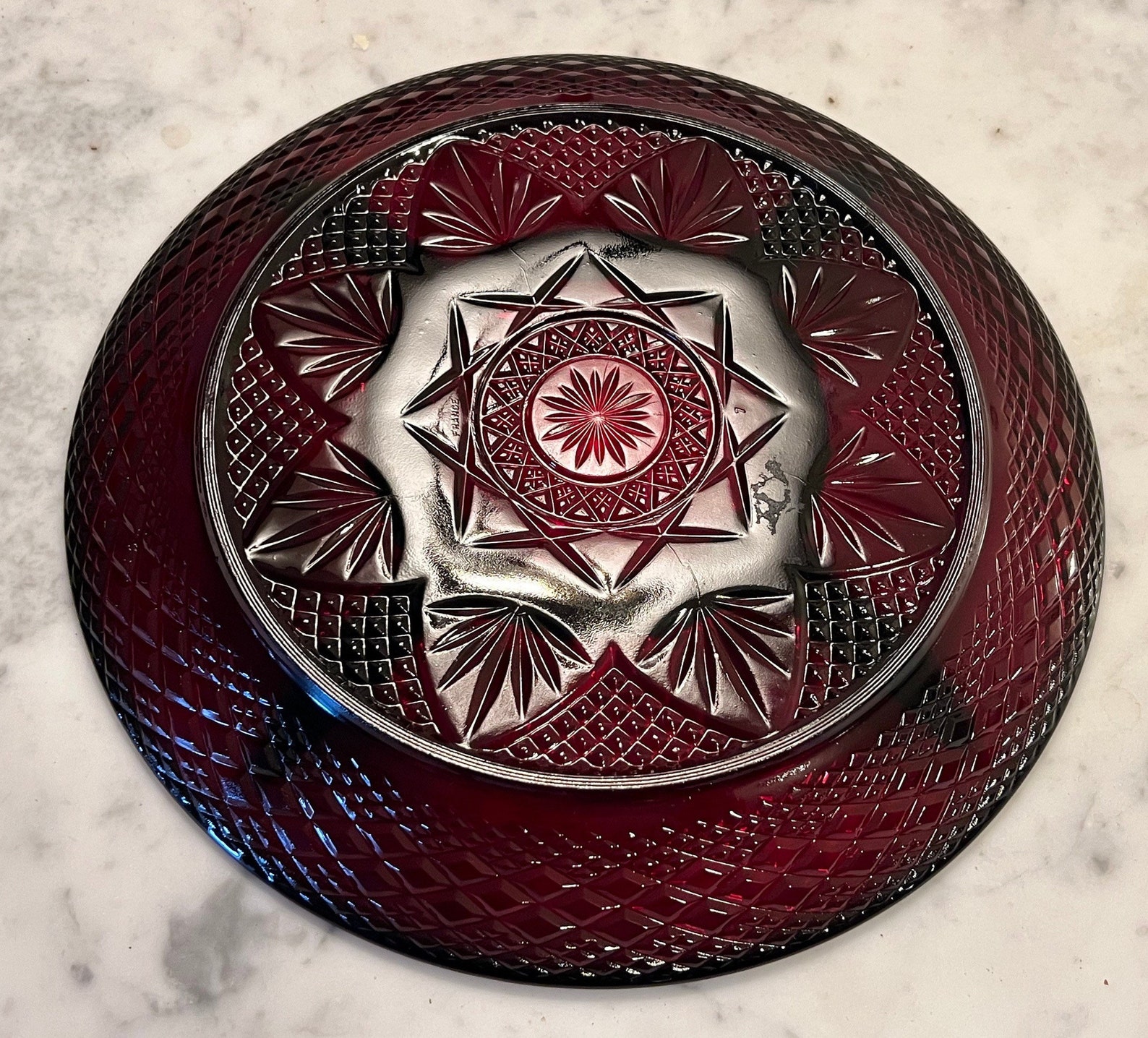 Vintage Ruby Red Pressed Glass Divided Plate Server 8” Art Glass Plate ...