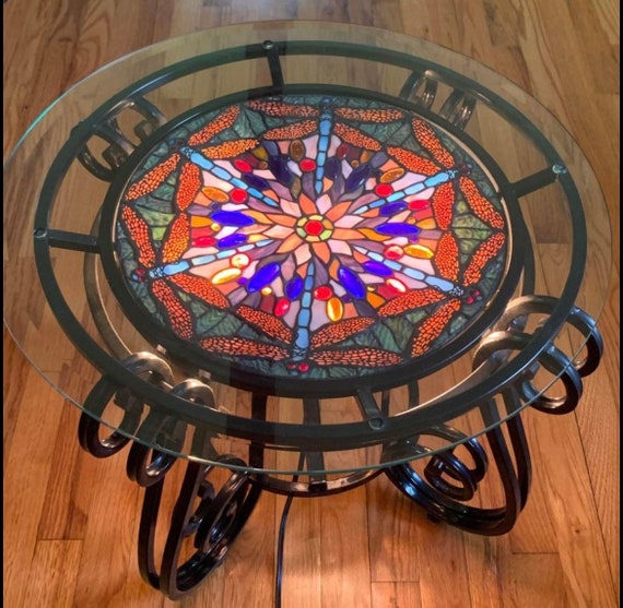 Vintage Tiffany Style Lighted End Table Stained Glass With - Etsy