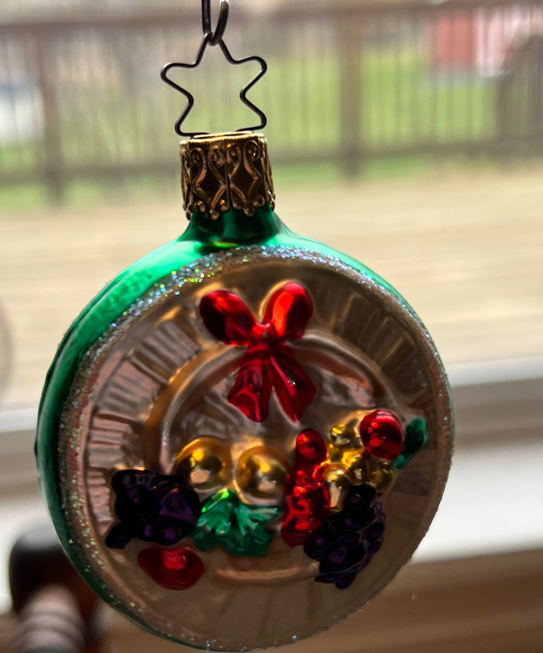 Vintage Inge Glas Old World Hand Blown Glass Art Round Cross and Bow ...