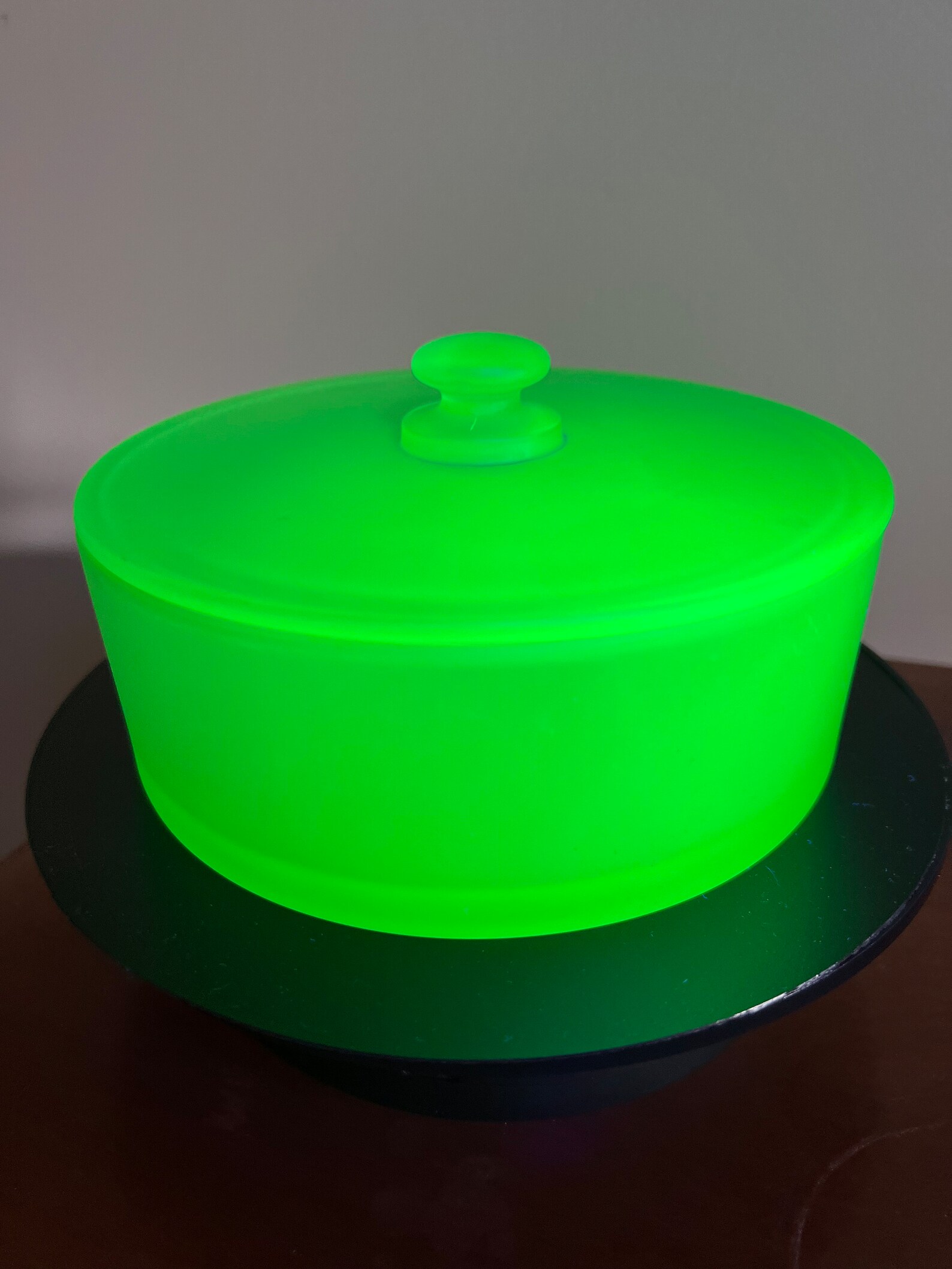Vintage Vaseline Uranium Glass Powder Container: Mid Century Modern ...