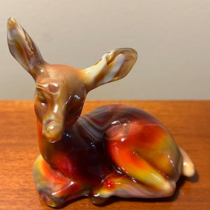 Vintage Fenton Fawn Deer Ruby Marble 1984 Special Order Satin Glass Art ...