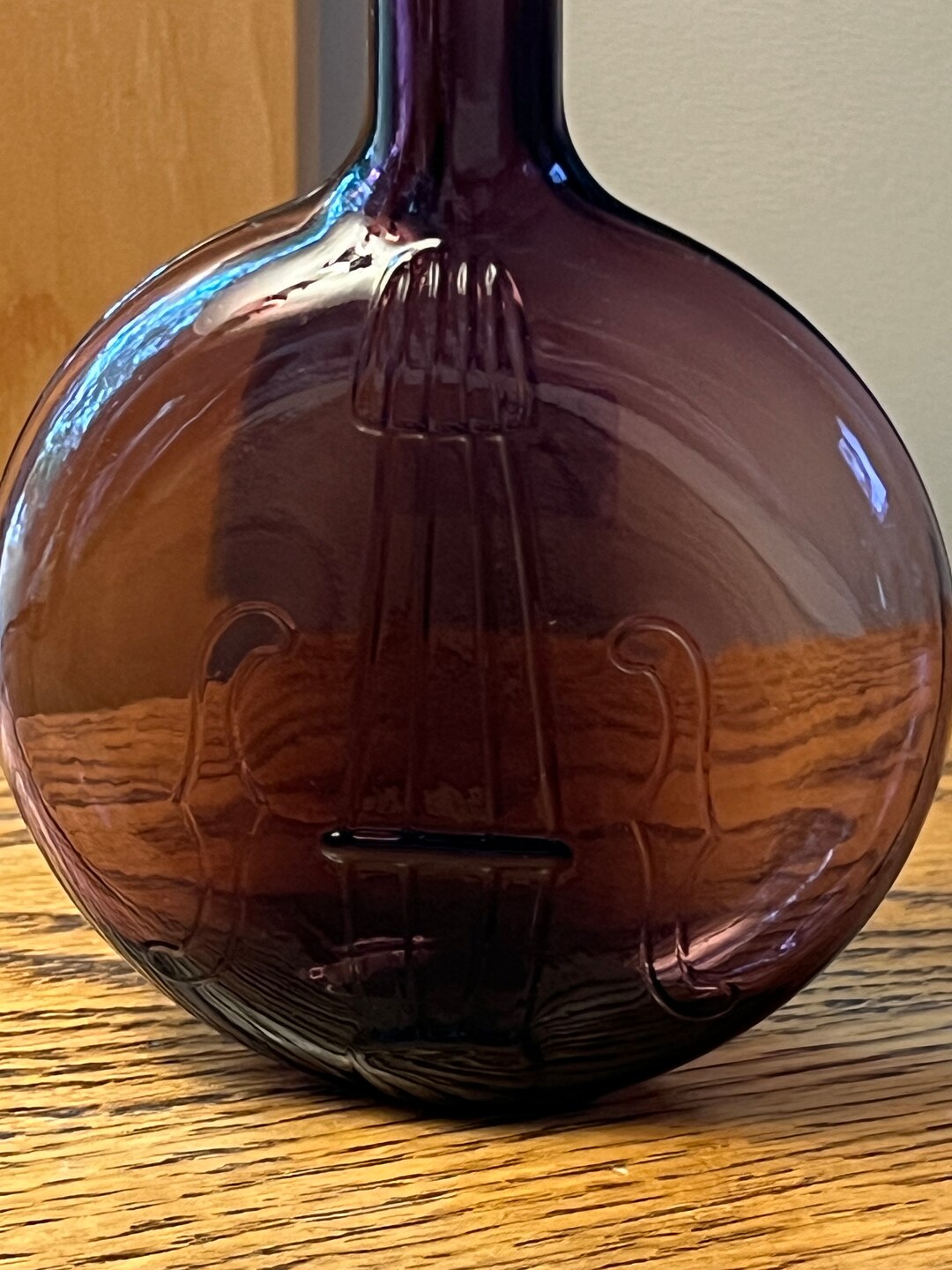 Vintage Amethyst Glass Bottle Banjo Style Embossed Glass Art Lover ...