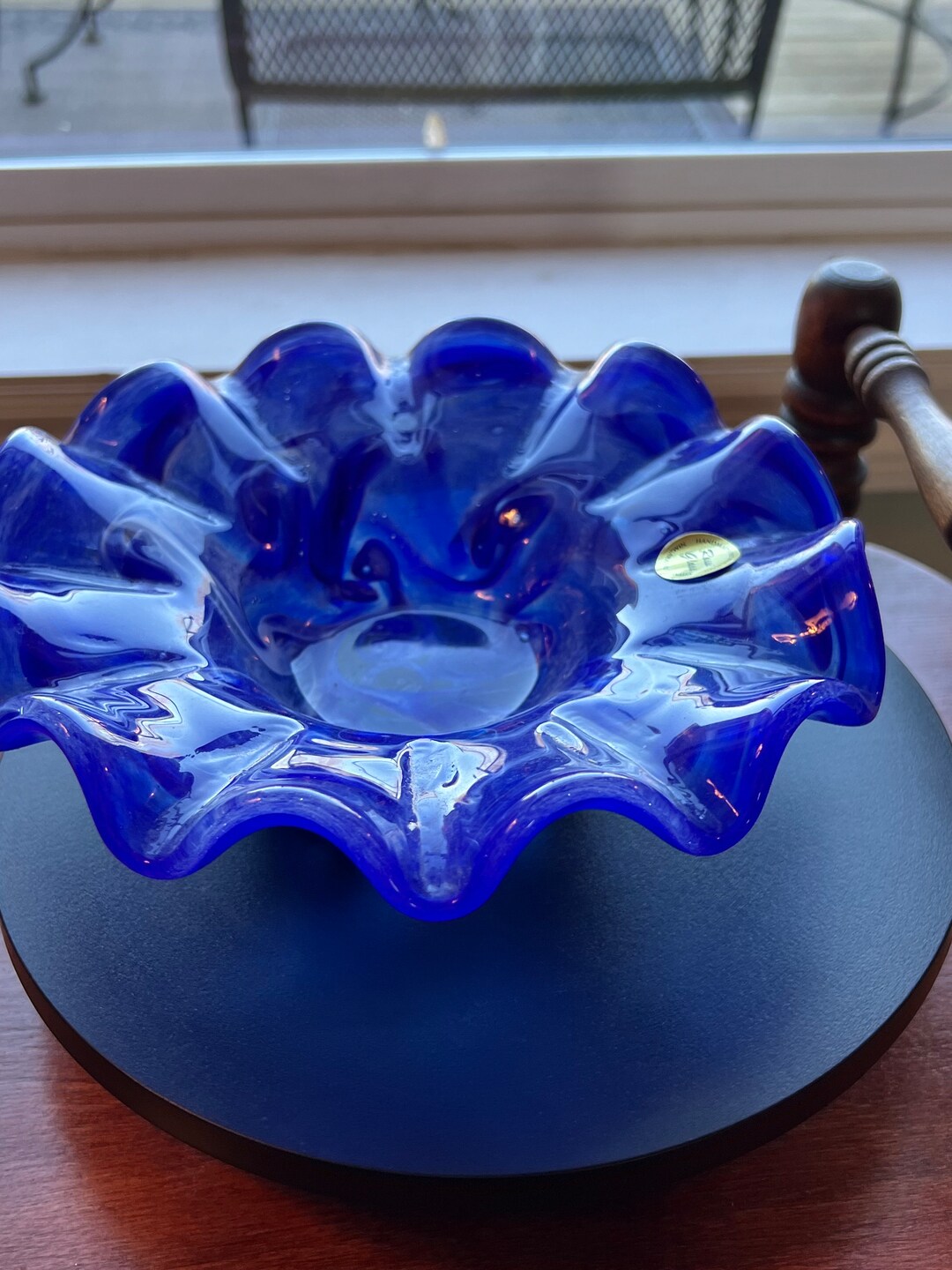 Vintage Rossi Blue Slag Bowl, Ruffled Blue Dish, Blue Glass Container ...