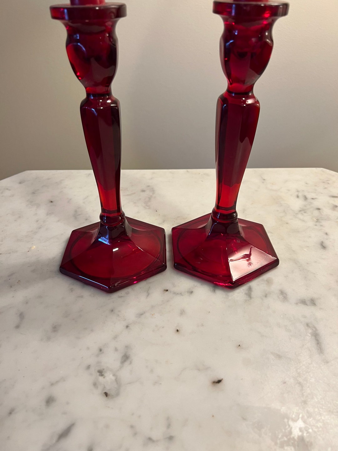 Vintage Fenton Ruby Red Pair of Candleholders Candlestick Holders Lover Antiques and Vintage - Etsy