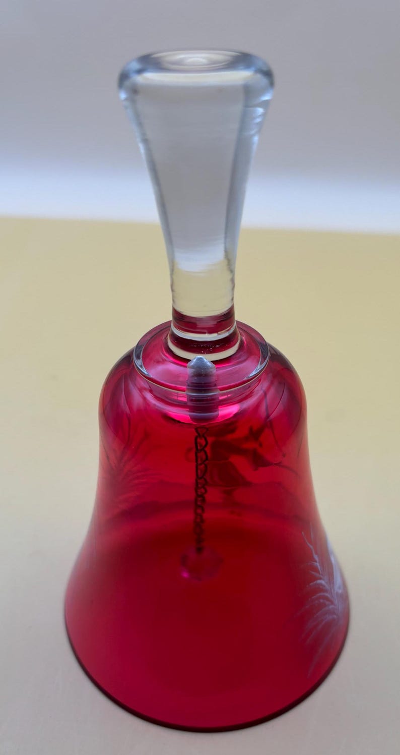 Cranberry Glass Bell Mary Gregory Art Deco Hand-blown Pink Glass Bell ...