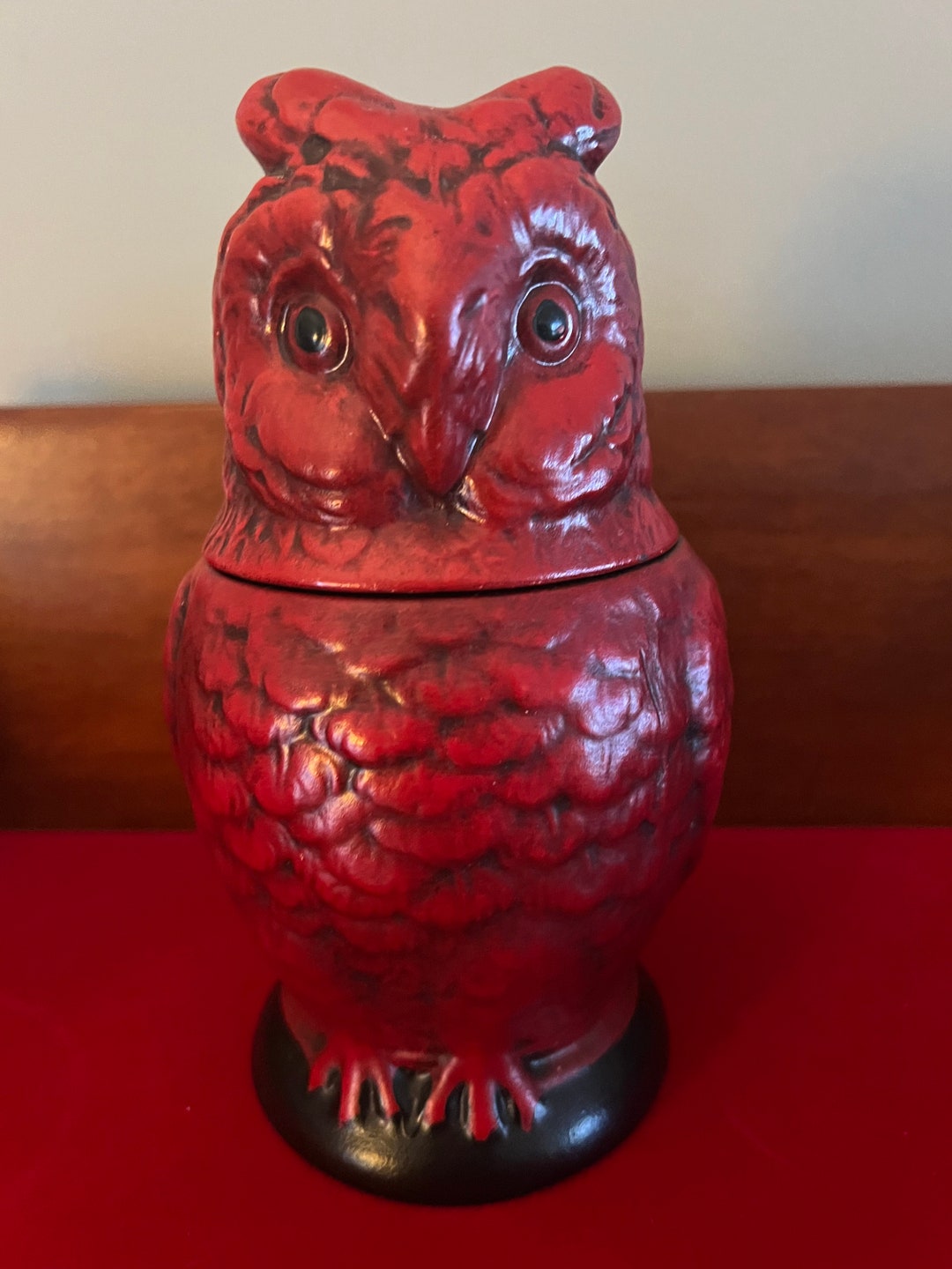 Vintage Red Ceramic Owl Jar: Removable Head Trinket Dish - Etsy