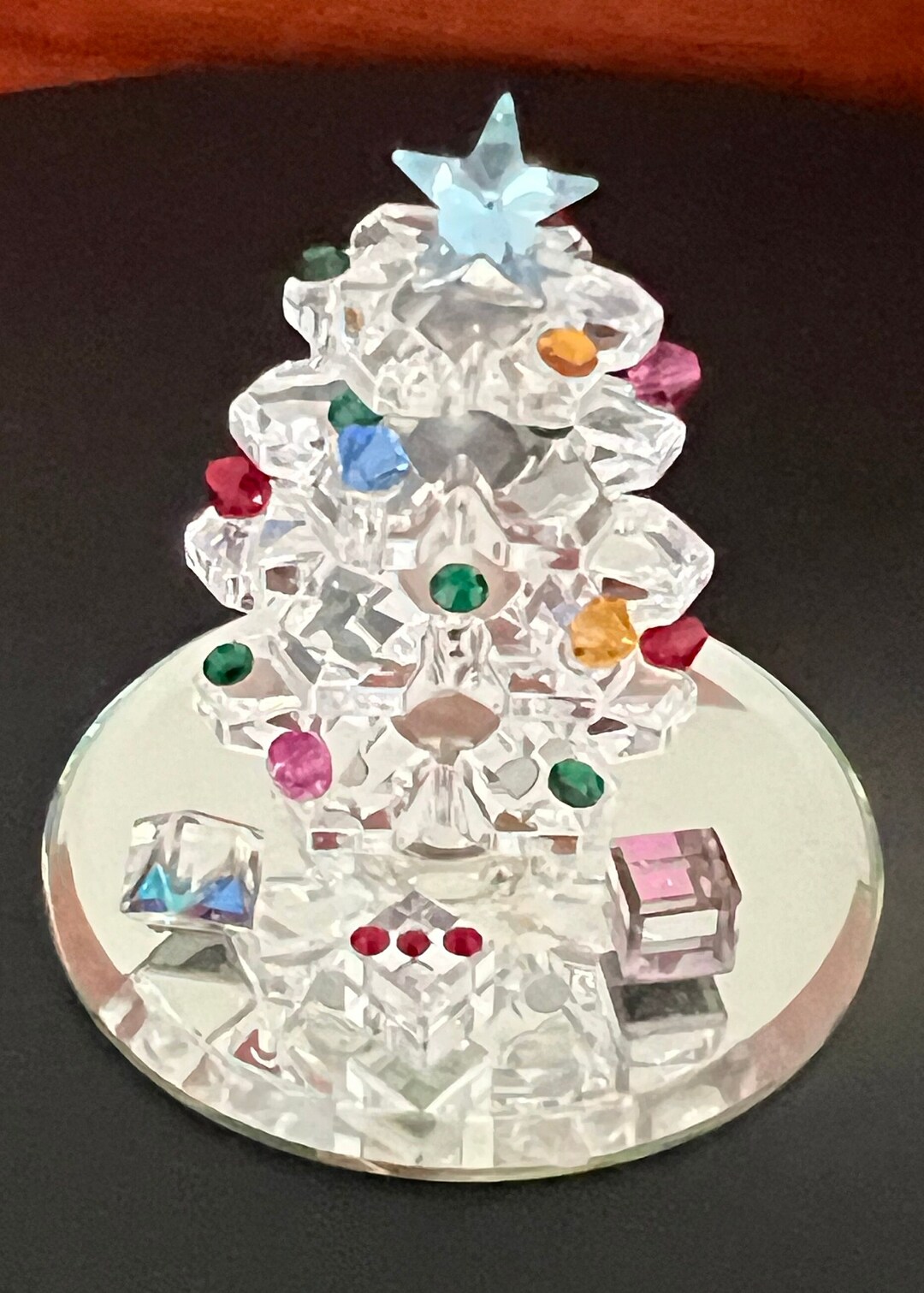 Vintage Glass Christmas Tree With Ornmanets and Gifts, Crystal Glass ...