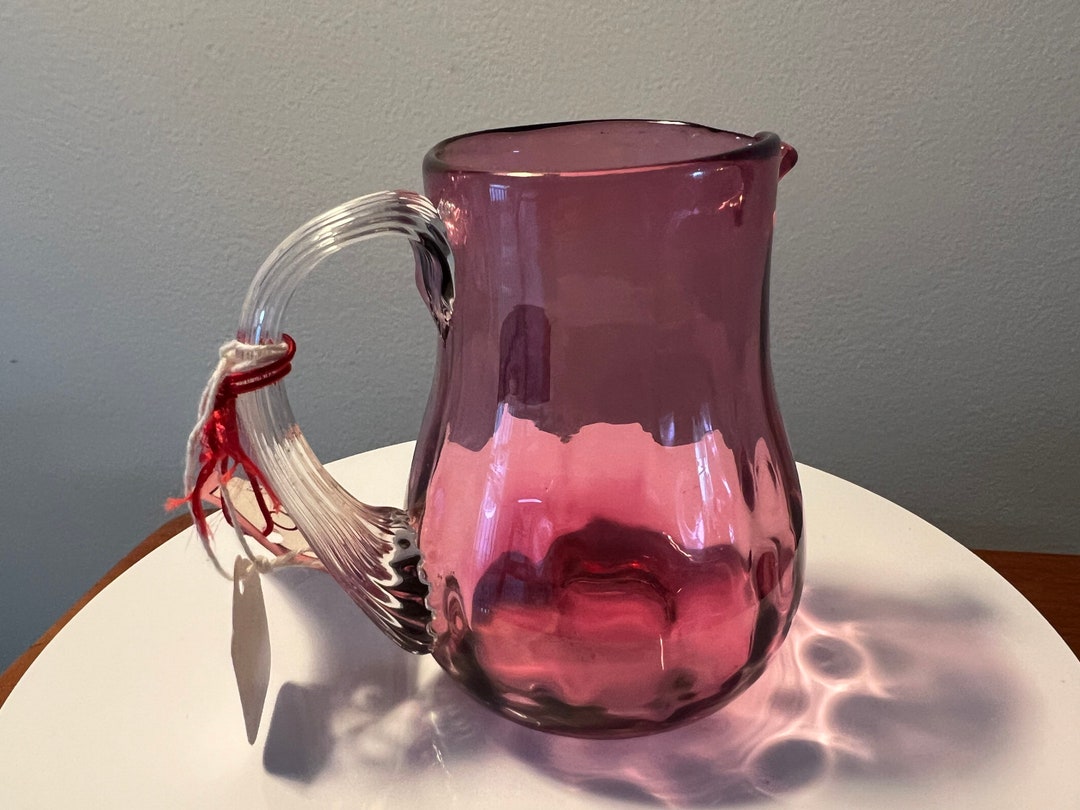 Vintage Pilgrim Cranberry Pitcher With Clear Handle Hand Blown With ...