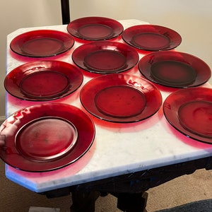 Vintage Ruby Red Set of 9 Lunch Plates, 7 3/4” Red Plates, Lover ...