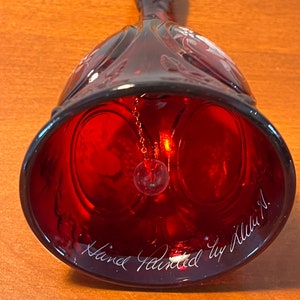 Vintage Fenton Red Amberina Bell Hand Painted and Signed by Dilu A. Art ...