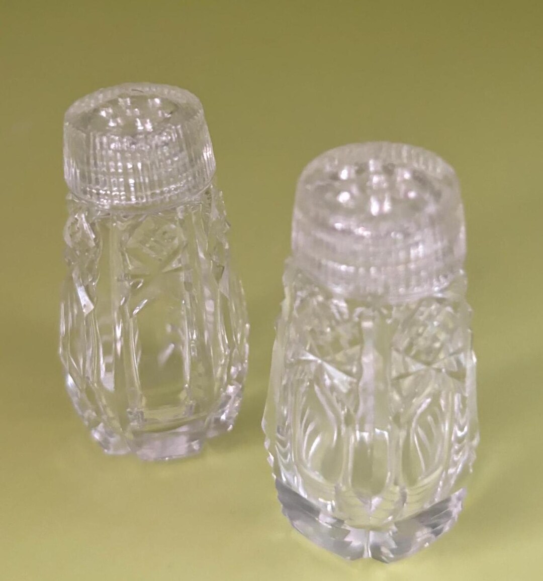 Vintage Crystal Cut Glass Salt & Pepper Shakers Lover Antiques and ...