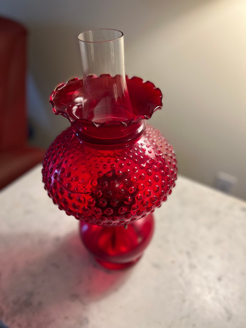 Vintage Fenton Ruby Red Hobnail Glass Lamp - Etsy