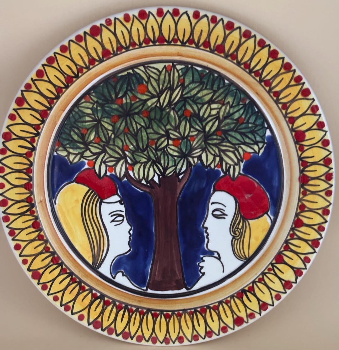 Vintage LEMANI Adam and Eve Pottery Plate Tonala Hand Painted Mexican ...