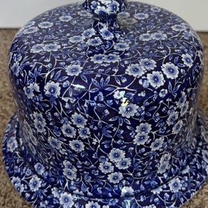 Burleigh Ware Large CALICO Blue Cheese Dome or Cake Plate With Cover ...