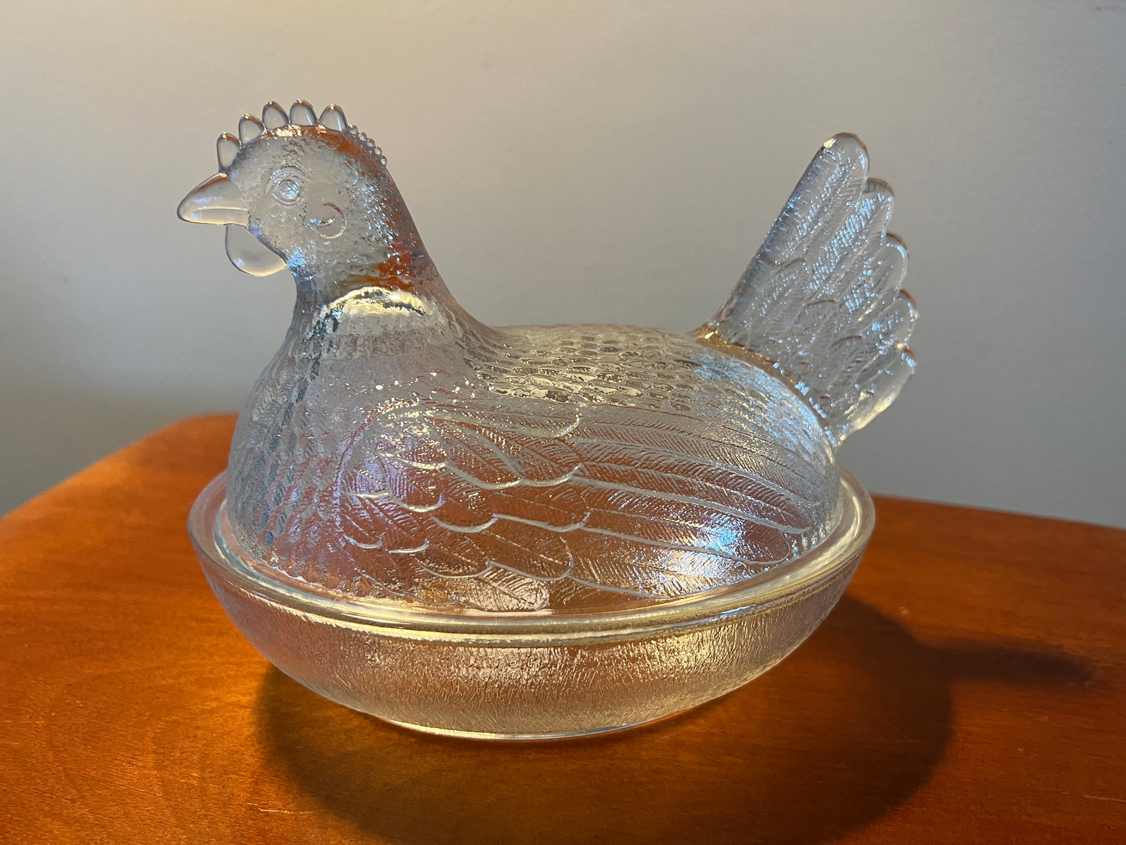 Vintage Glass Rooster on Nest Covered Dish Nesting Chicken Clear With ...