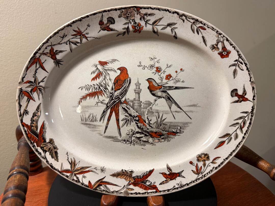 Antique Ridgeway Pottery INDUS Hand Painted Platter Flowers Large Plate ...