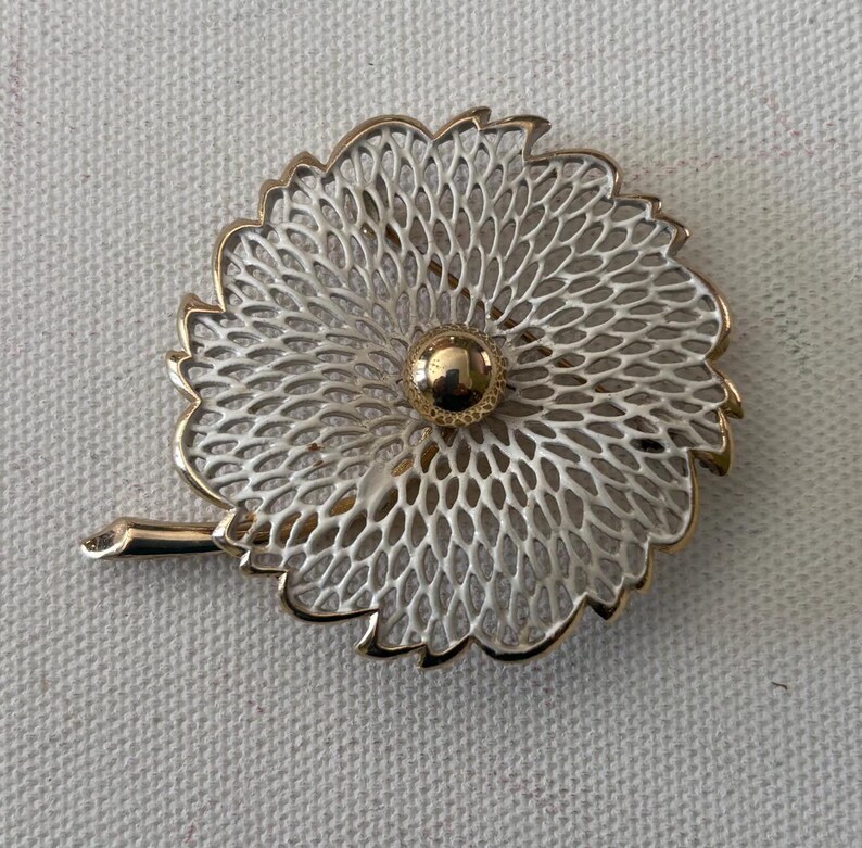 Vintage Monet White and Gold Flower Brooch Pin | Filigree Floral ...