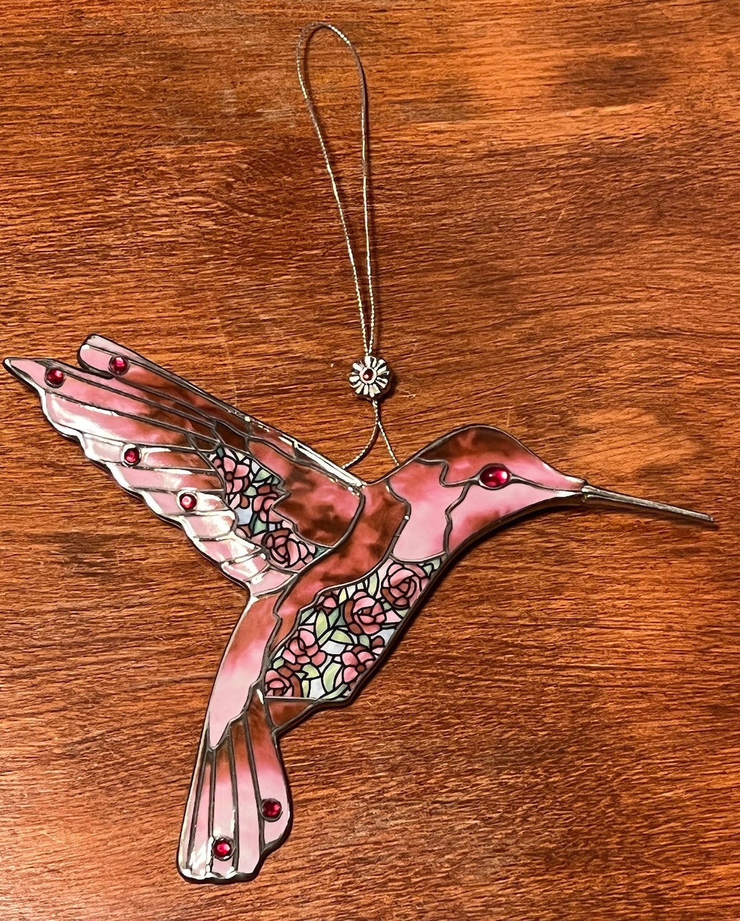 Vintage Red Pink Hummingbird Stained Glass Art Sun Catcher Pink Bird ...